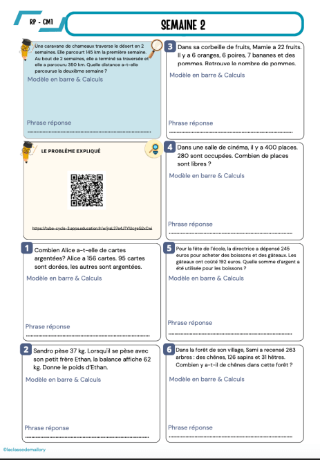 Un an de résolution de problèmes CM1-CM2 – version 2025/2026 – La classe de Mallory